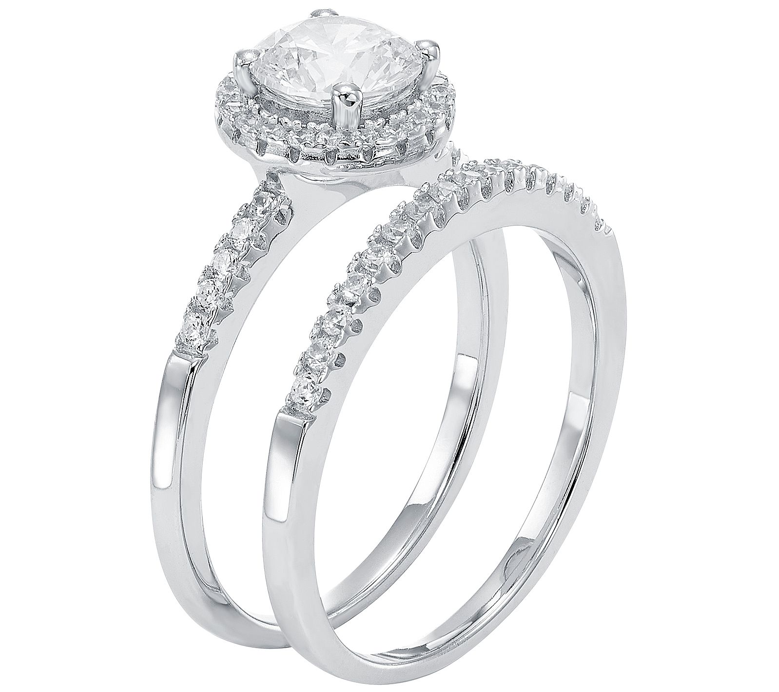 Diamonique 0.50 cttw Halo Bridal Ring Set, Sterling Silver - QVC.com