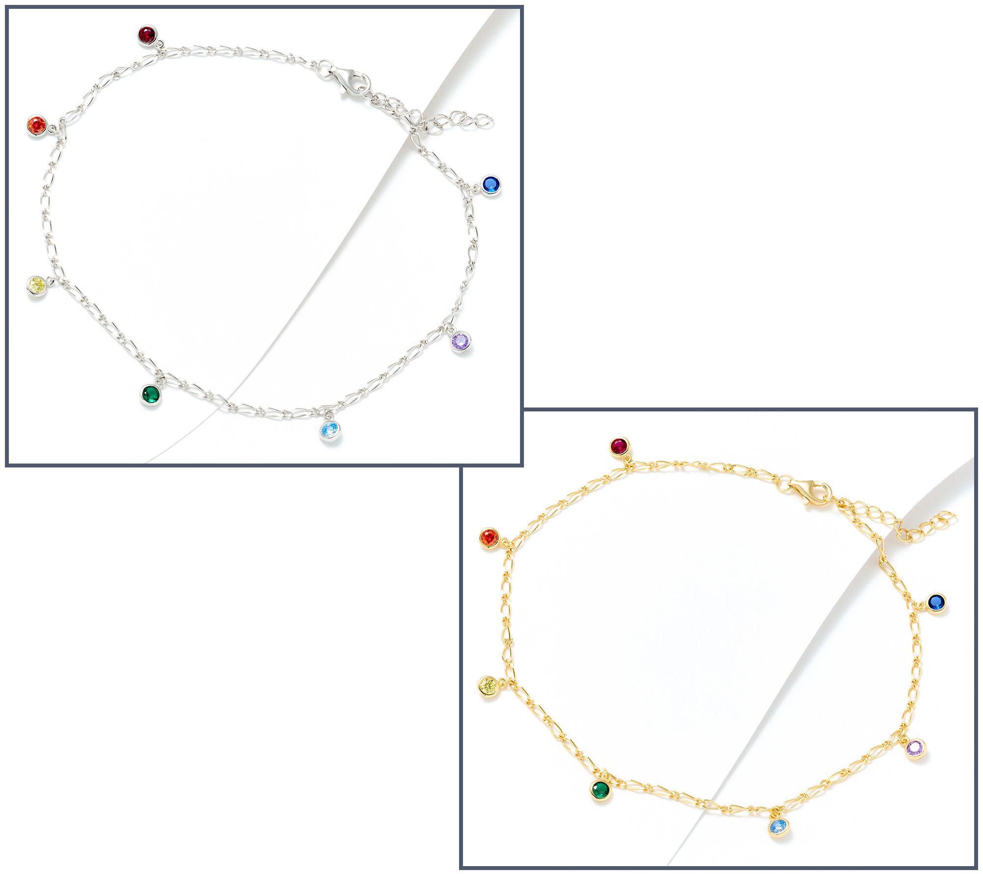 Diamonique Choice of Clear or Multicolor Anklet Sterling Silver QVC