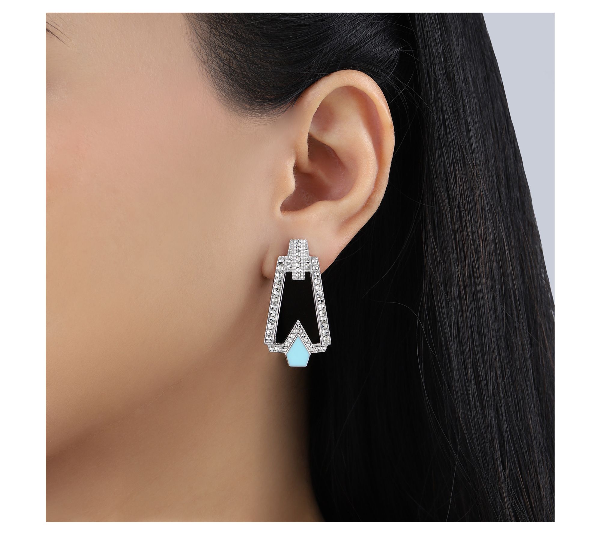 Dallas Prince Sterling Chrome Marcasite & OnyxDeco Earrings - QVC.com