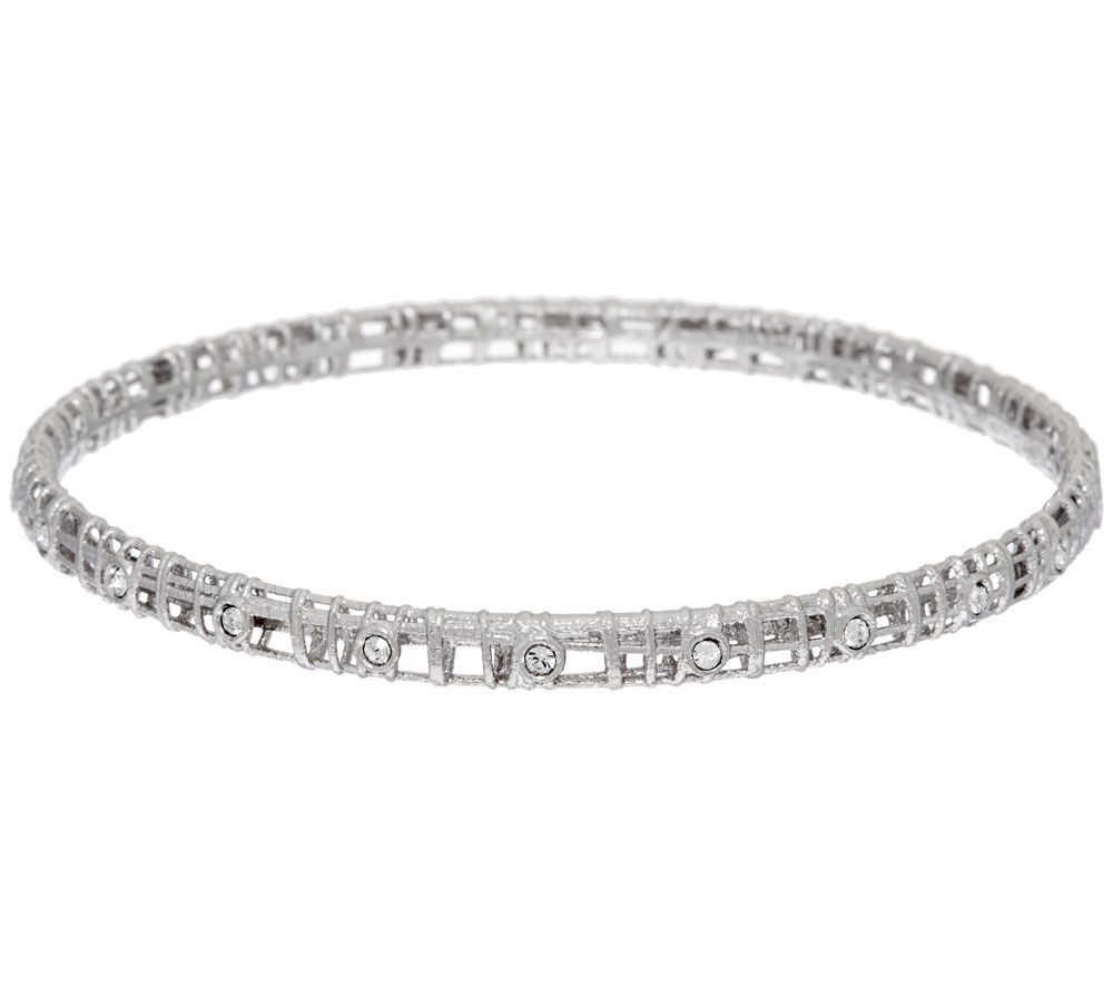 "As Is" Vicenza Silver Sterling Crystal Open Work Bangle Bracelet - QVC.com
