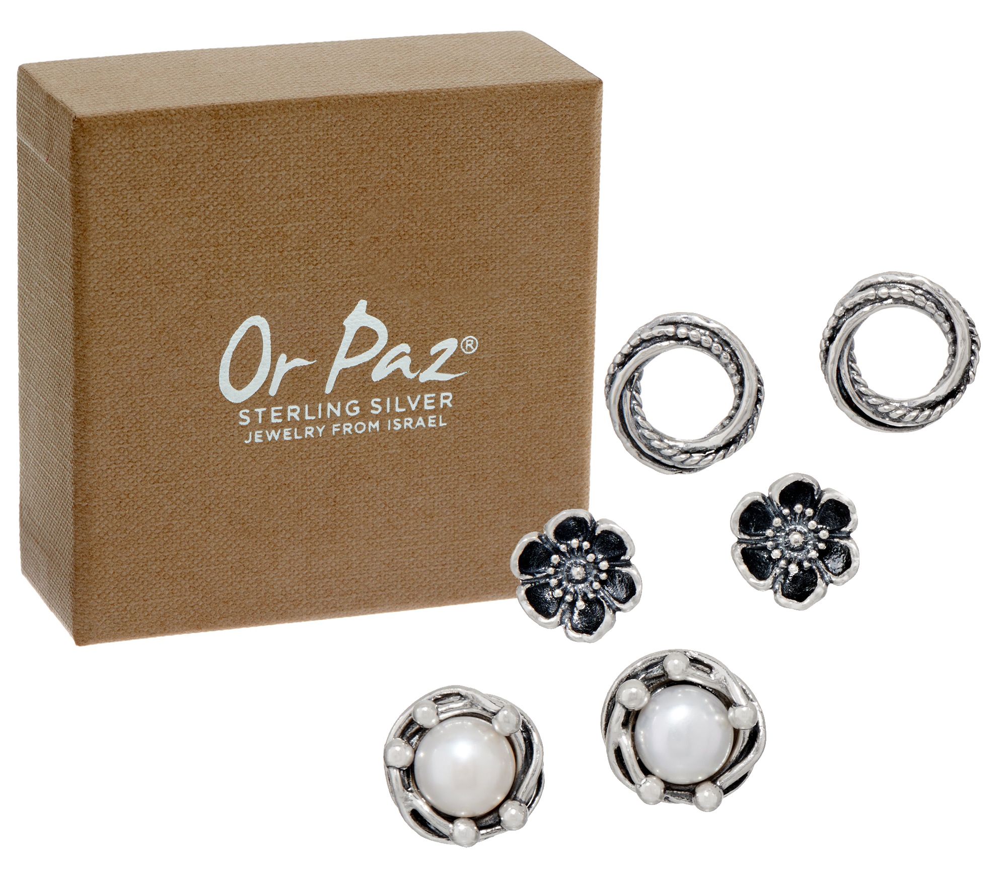 Or Paz Sterling Silver Individually Boxed Set of 3 Stud Earrings - QVC.com