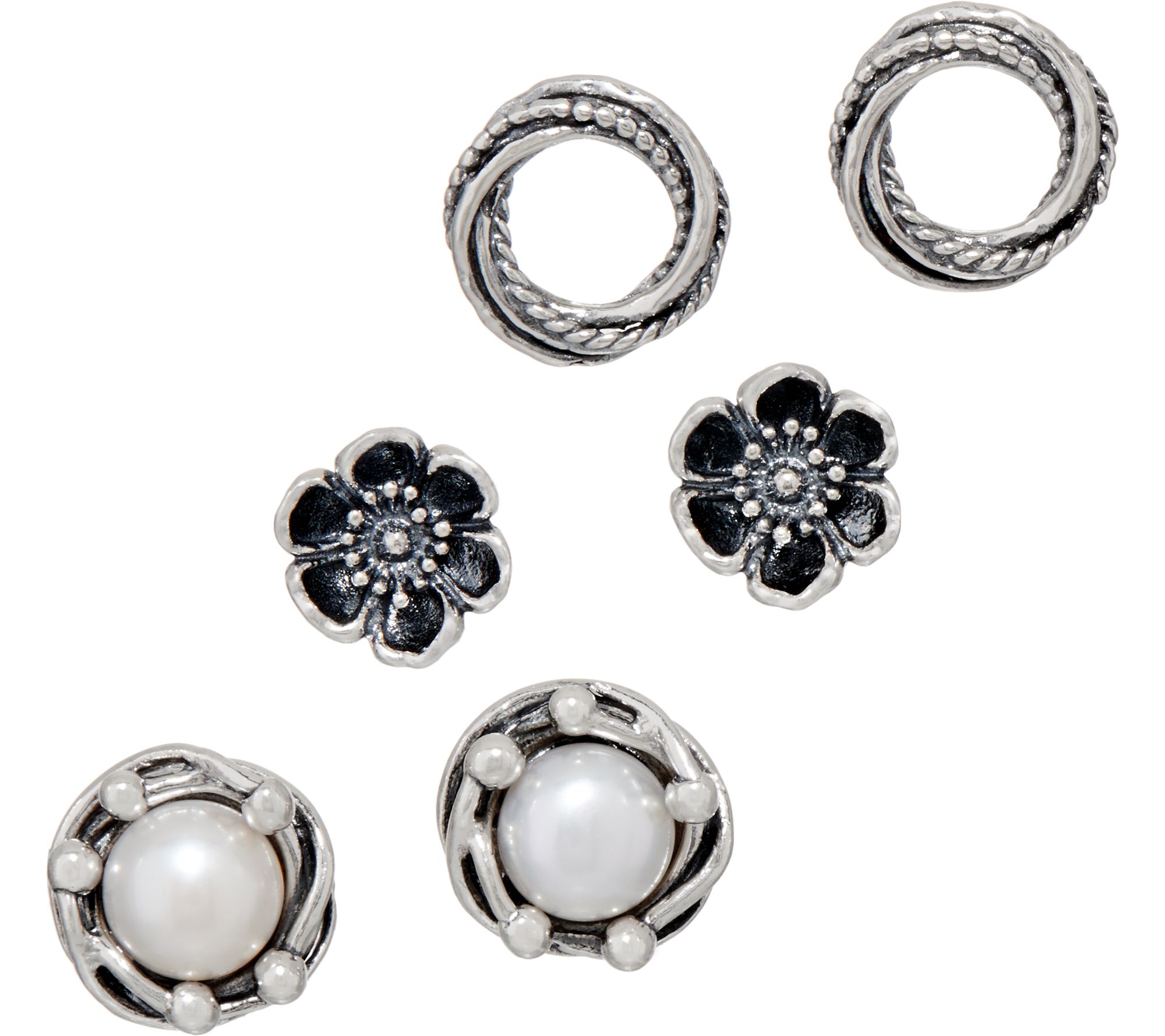 Or Paz Sterling Silver Individually Boxed Set of 3 Stud Earrings - QVC.com