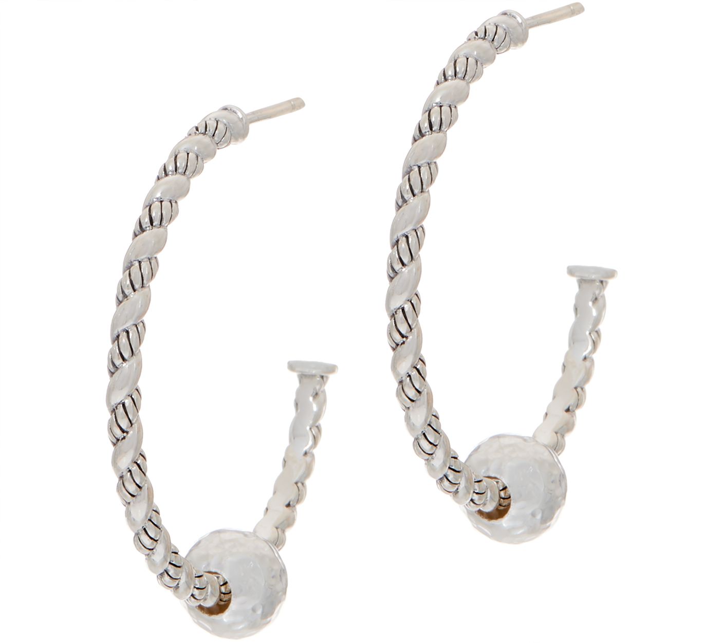 "As Is" JAI Sterling Silver Hammered Bead 1-1/4" Hoop Earrings - QVC.com