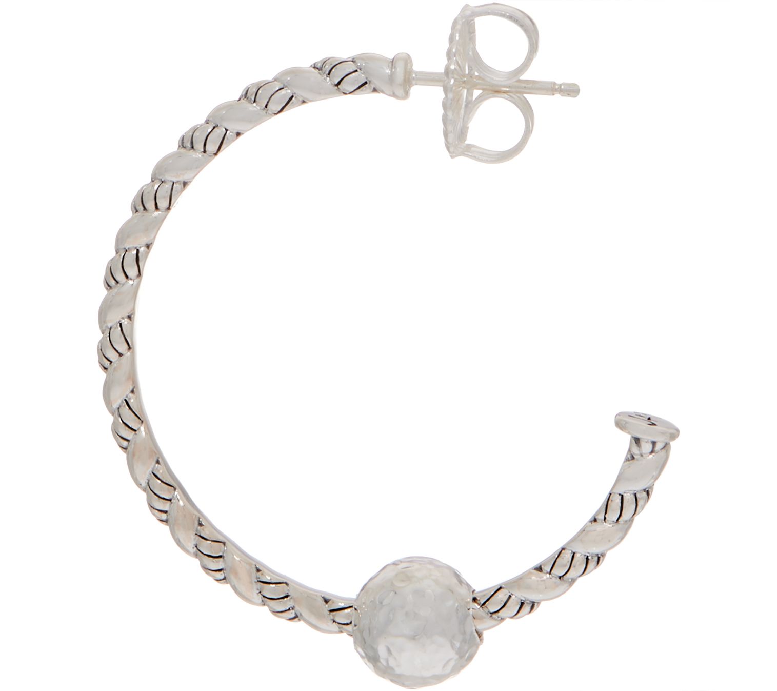 "As Is" JAI Sterling Silver Hammered Bead 1-1/4" Hoop Earrings - QVC.com