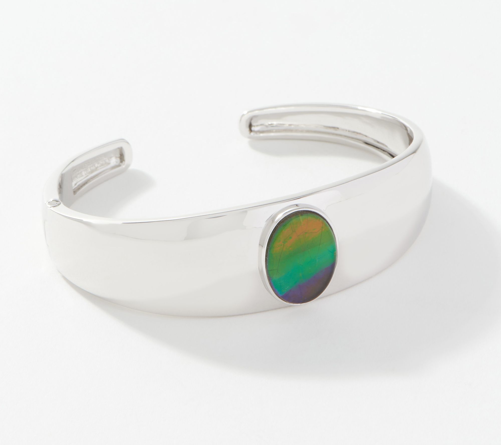 As Is Vault Discoveries Bezel Set Oval Ammolite Cuff Bracelet Sterl