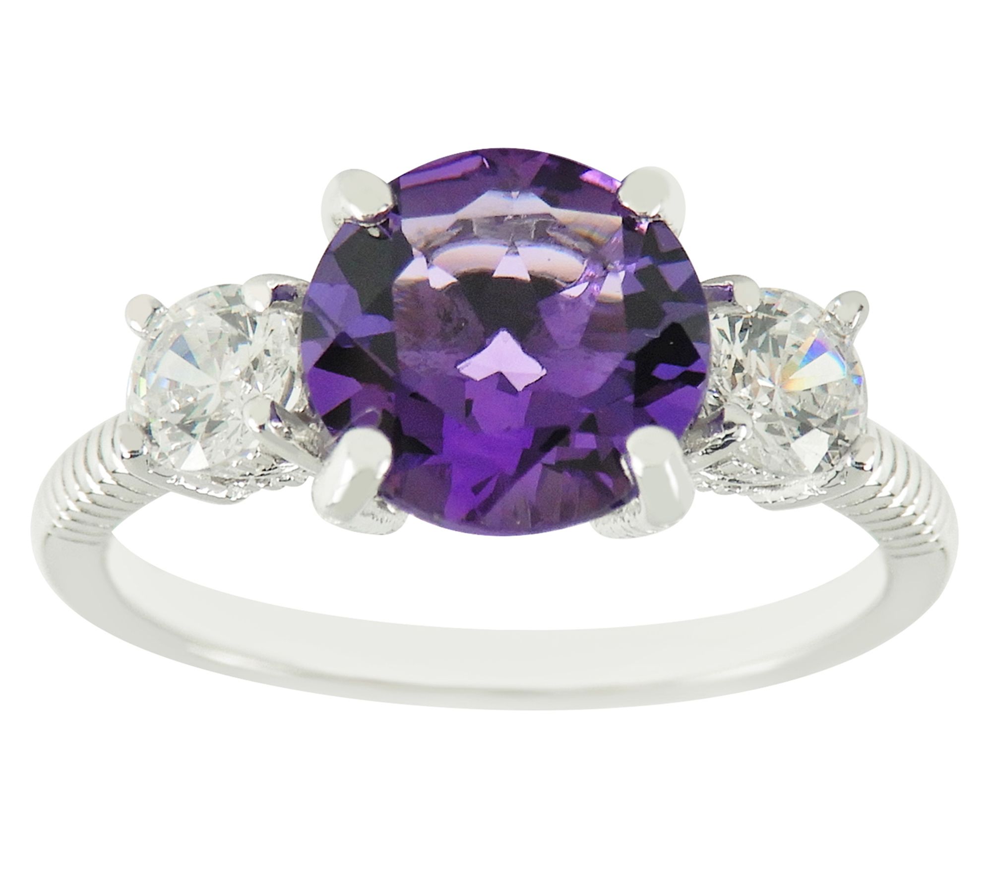 Diamonique Simulated Gemstone 3-Stone Ring, Sterling - QVC.com