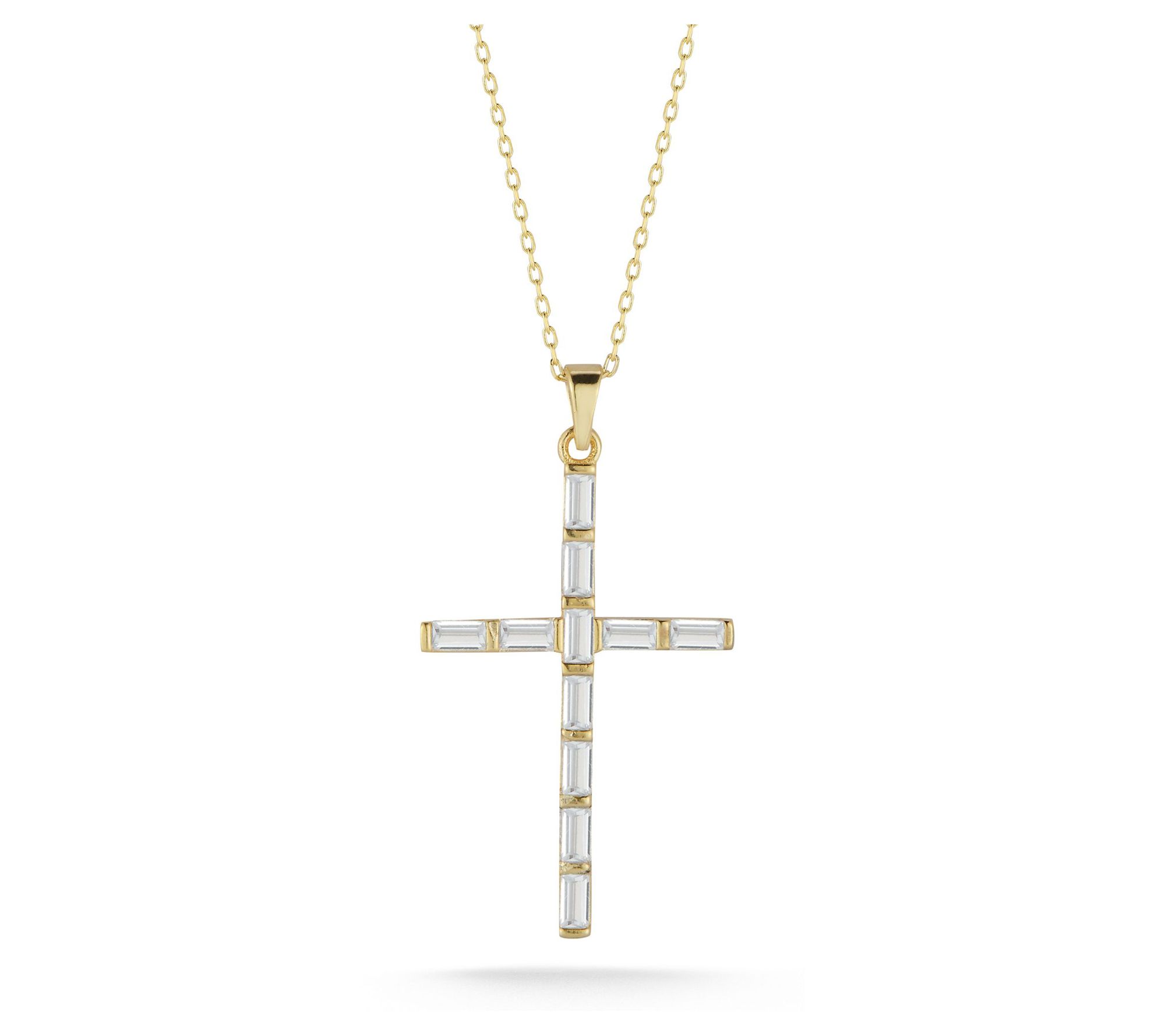 Sterlina Silver Baguette Cut Cross Pendant w/ Chain, Sterling - QVC.com