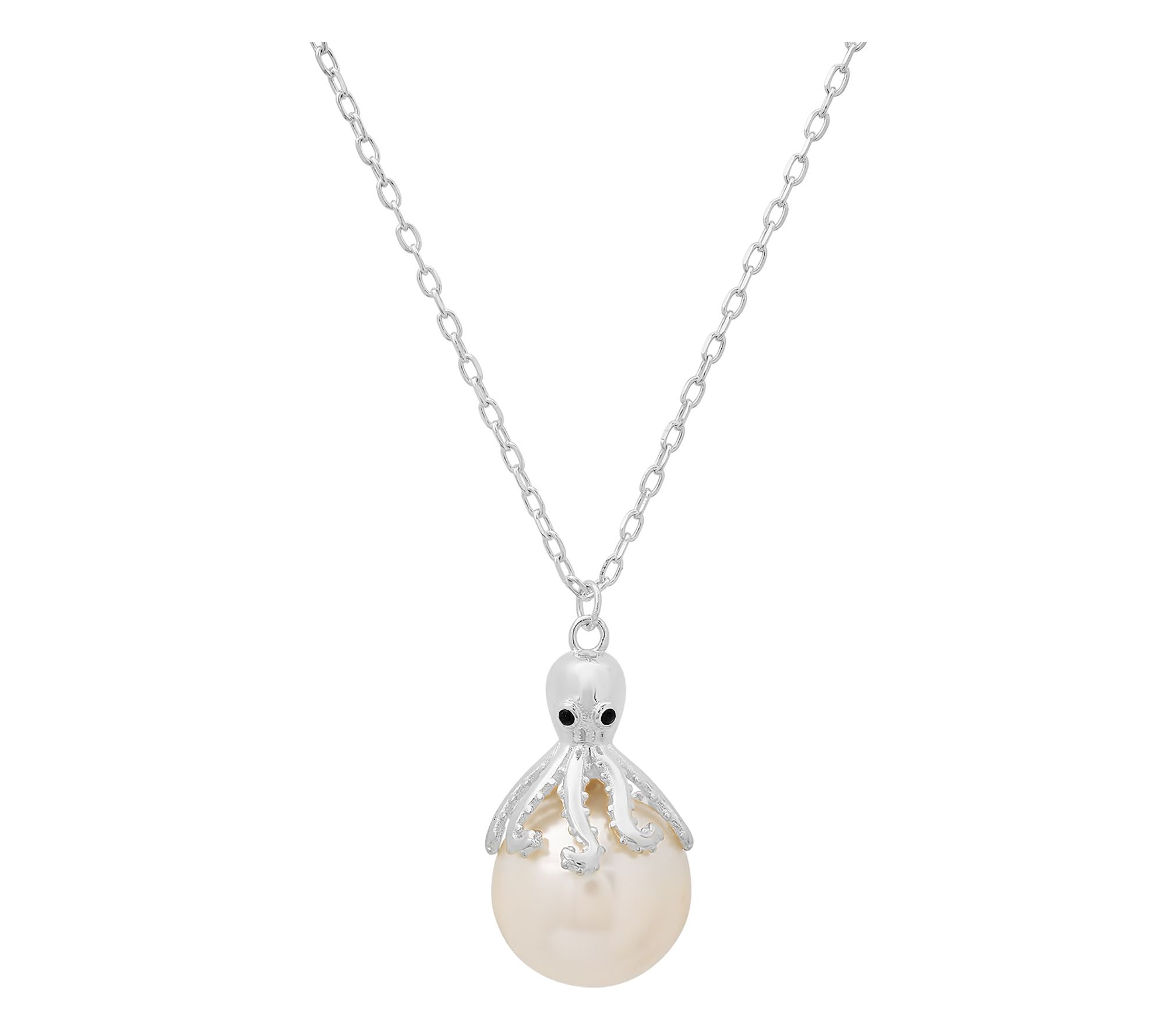 Sterling Silver Octopus Simulated Pearl Pendantw/ Chain - QVC.com