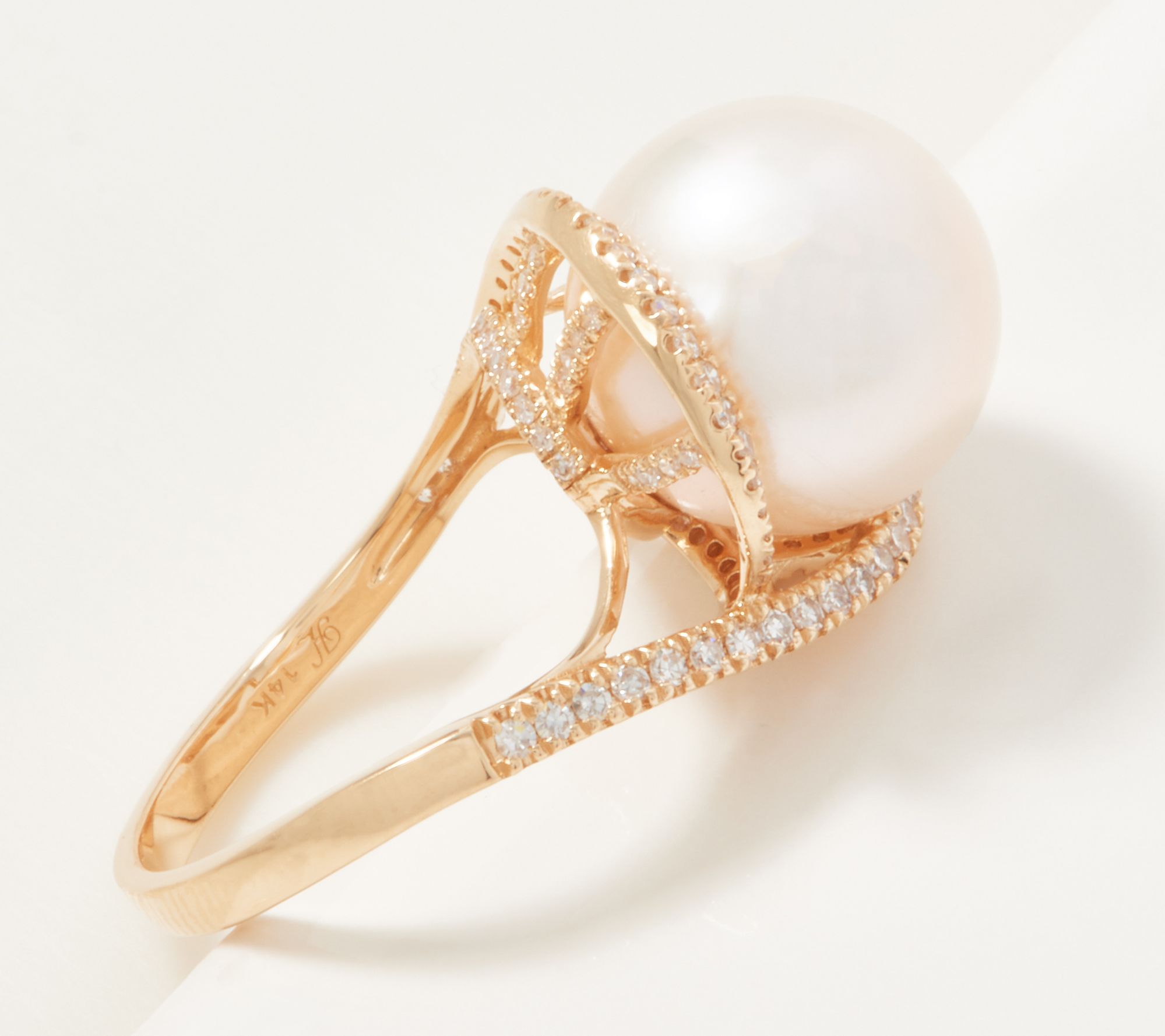 "As Is" Honora 14K Gold 12mm Ming Cultured Pearl and Diamond Ring - QVC.com
