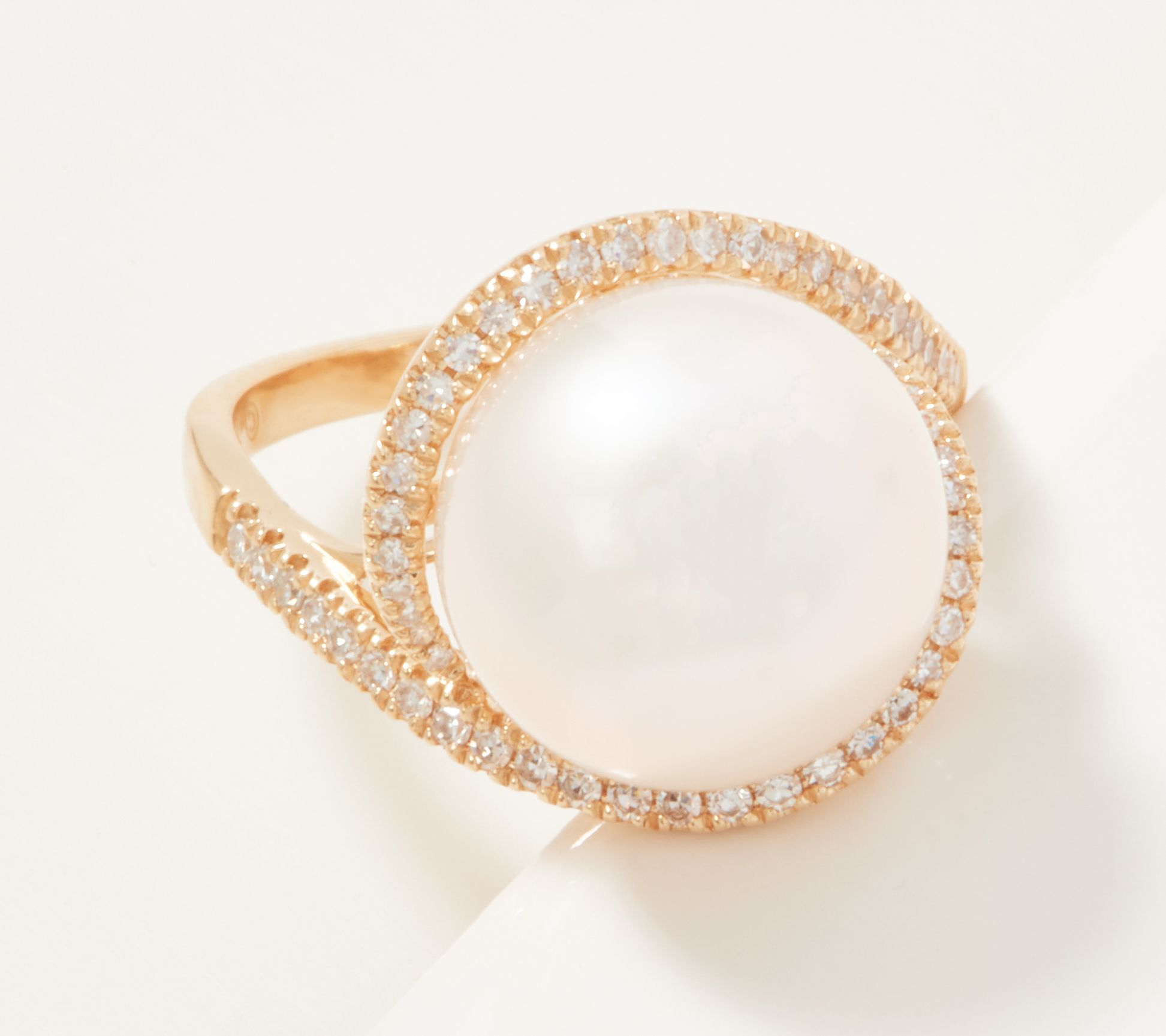 "As Is" Honora 14K Gold 12mm Ming Cultured Pearl and Diamond Ring - QVC.com