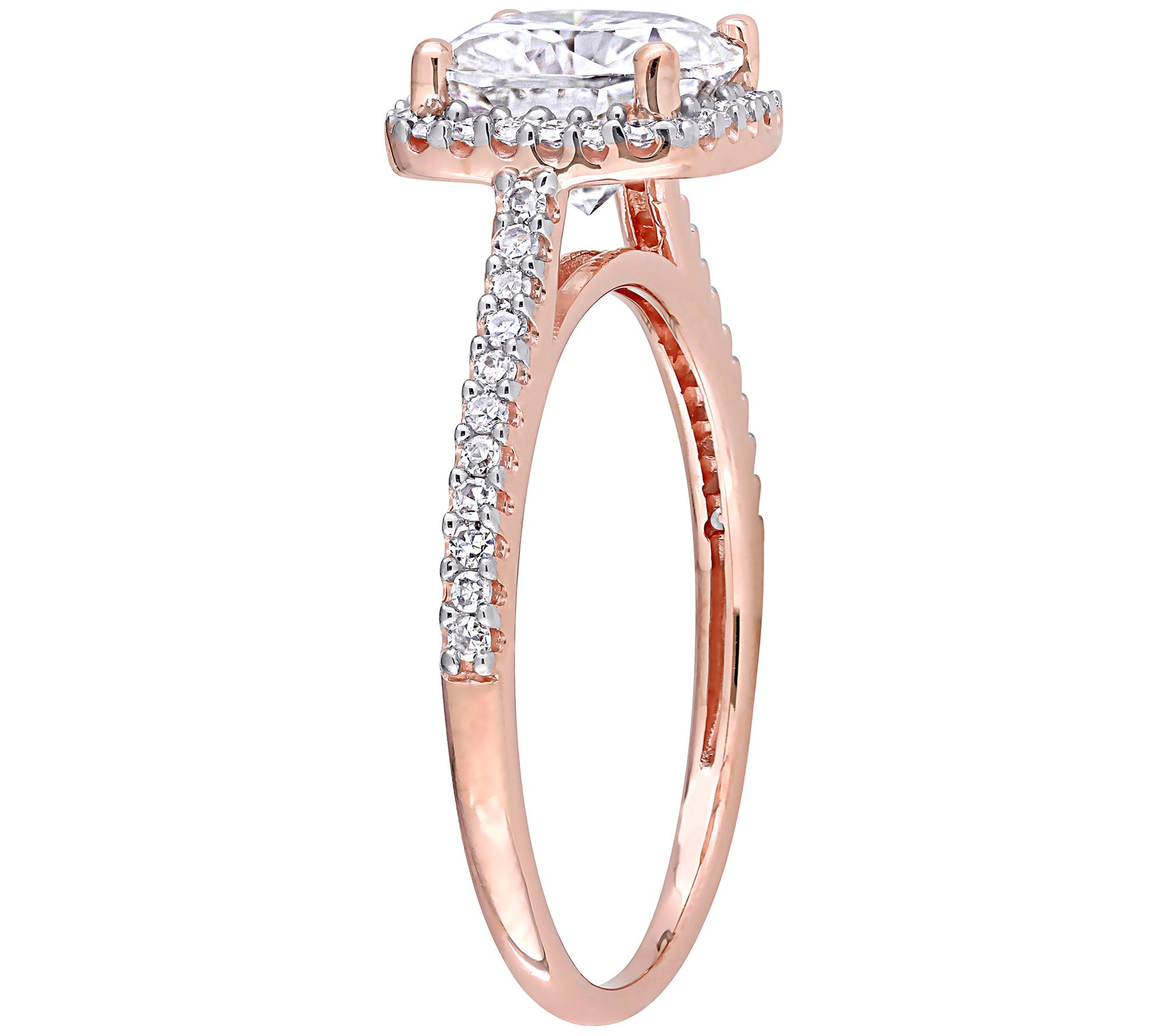 MoissanIce Moissanite & Diamond Halo Ring, 14K Rose Gold - QVC.com