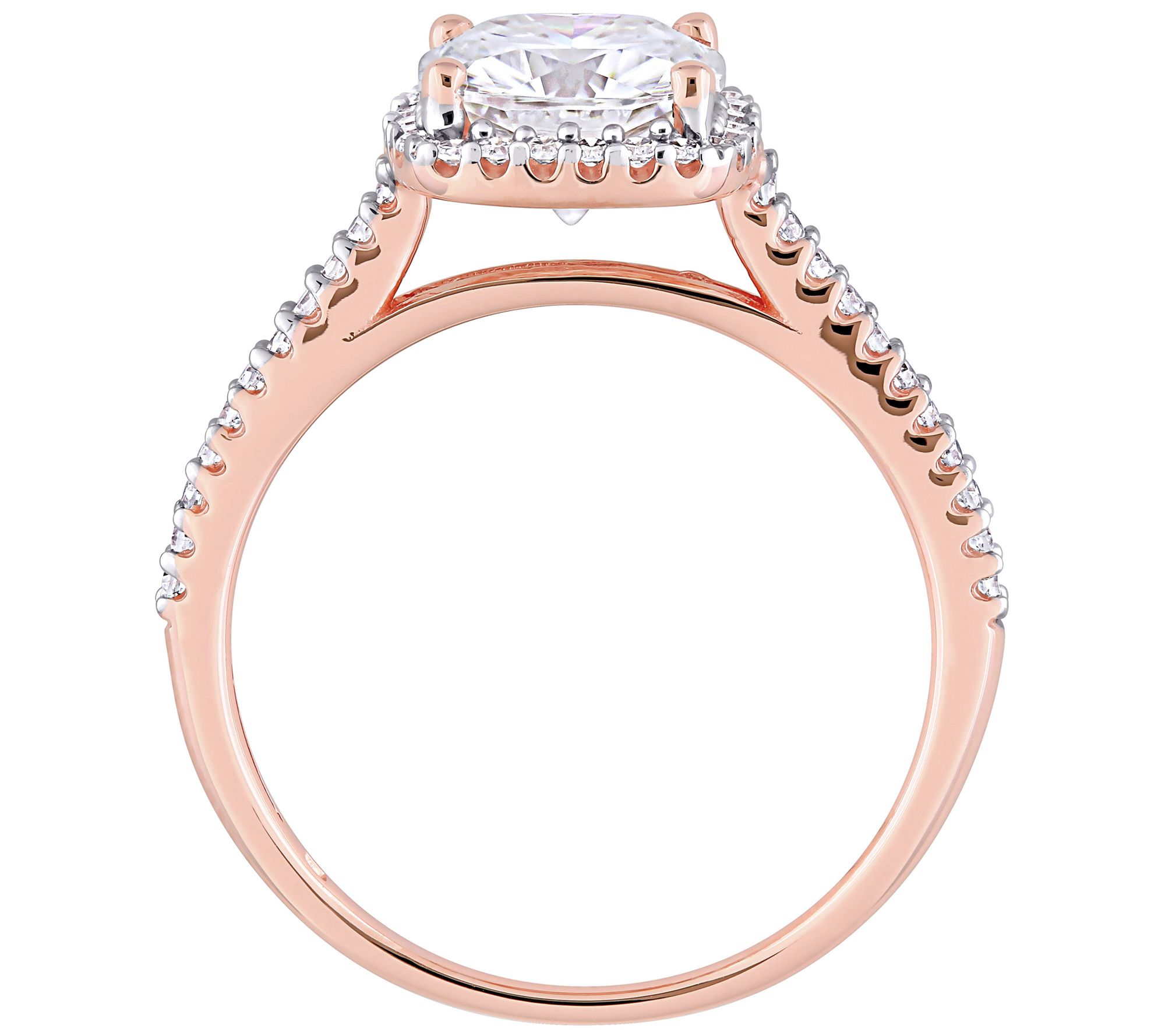 MoissanIce Moissanite & Diamond Halo Ring, 14K Rose Gold - QVC.com