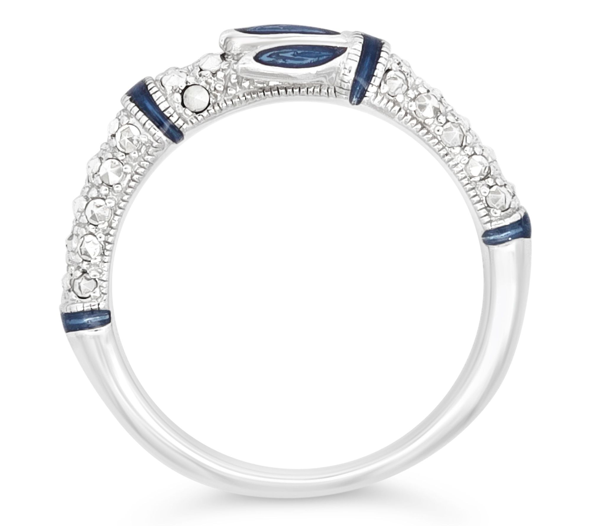 Dallas Prince Sterling Silver Marcasite & Enamel Band Ring Set - QVC.com