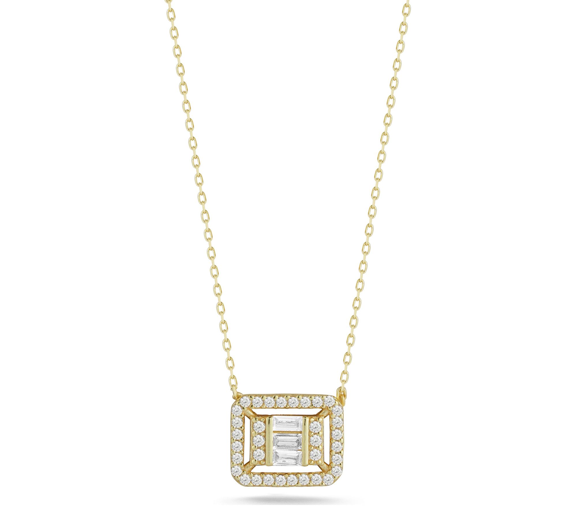 Sterlina Silver Pave Rectangular Necklace, Sterling - QVC.com