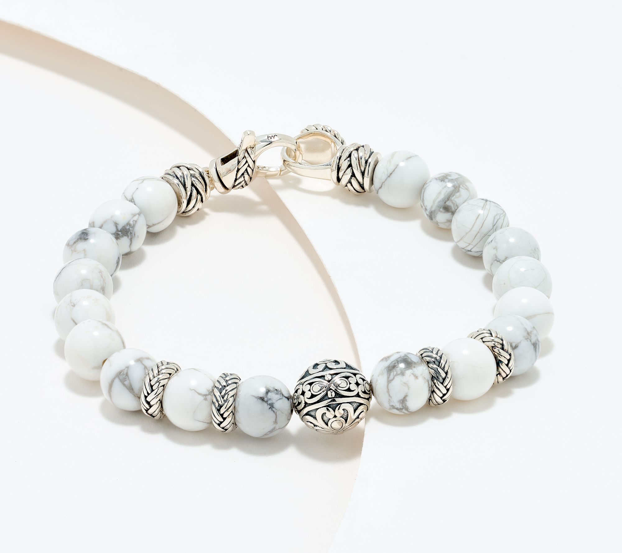 JAI Sterling Silver Heritage Lotus Texture Gem Bead Bracelet - QVC.com