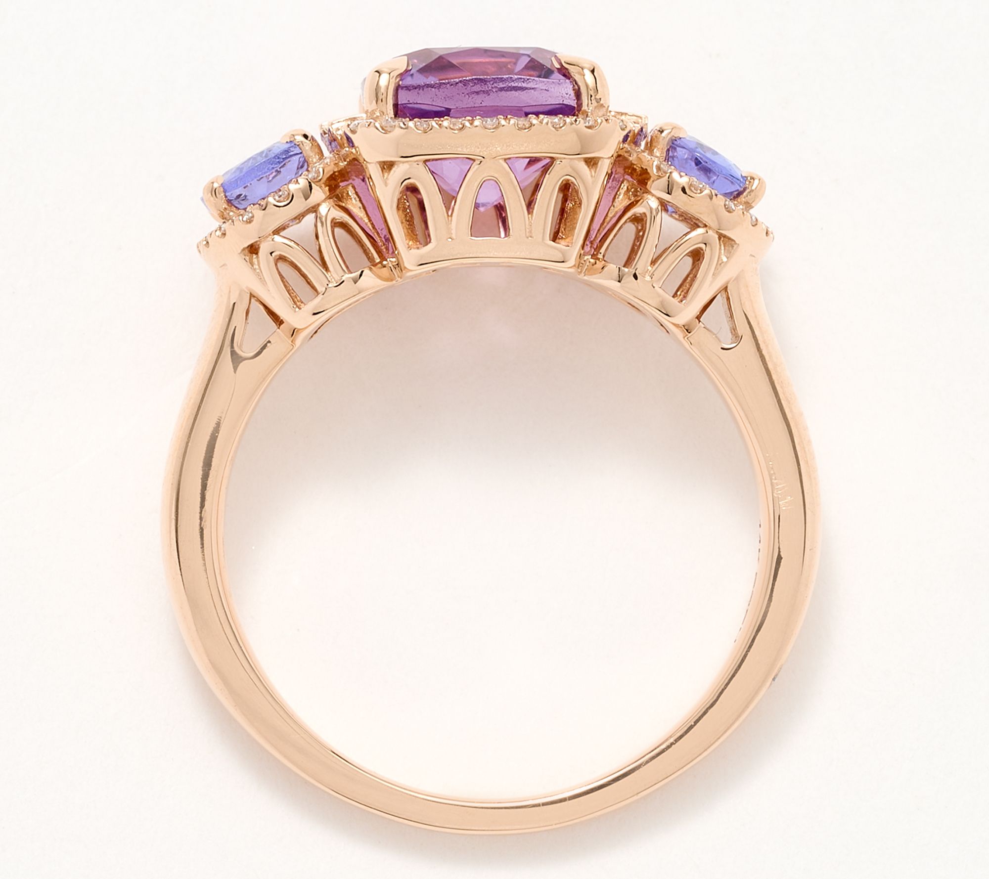 Effy Amethyst and Tanzanite 3 Stone Ring, 14K Rose Gold - QVC.com
