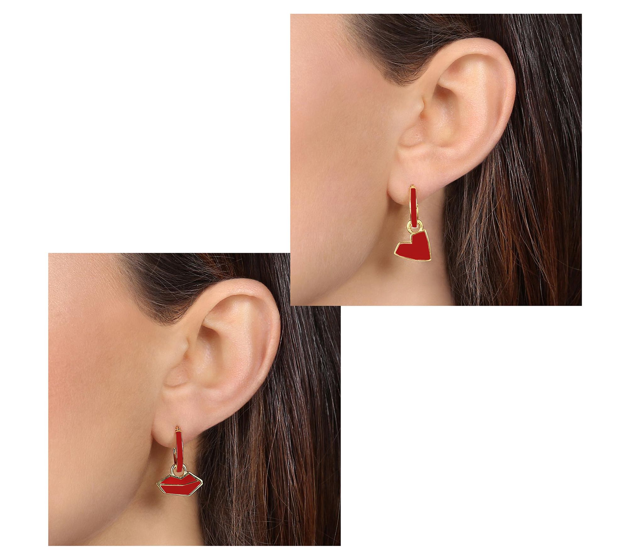 Netali Nissim Heart & Lips Hoop Earrings, 18K Gold Plated - QVC.com