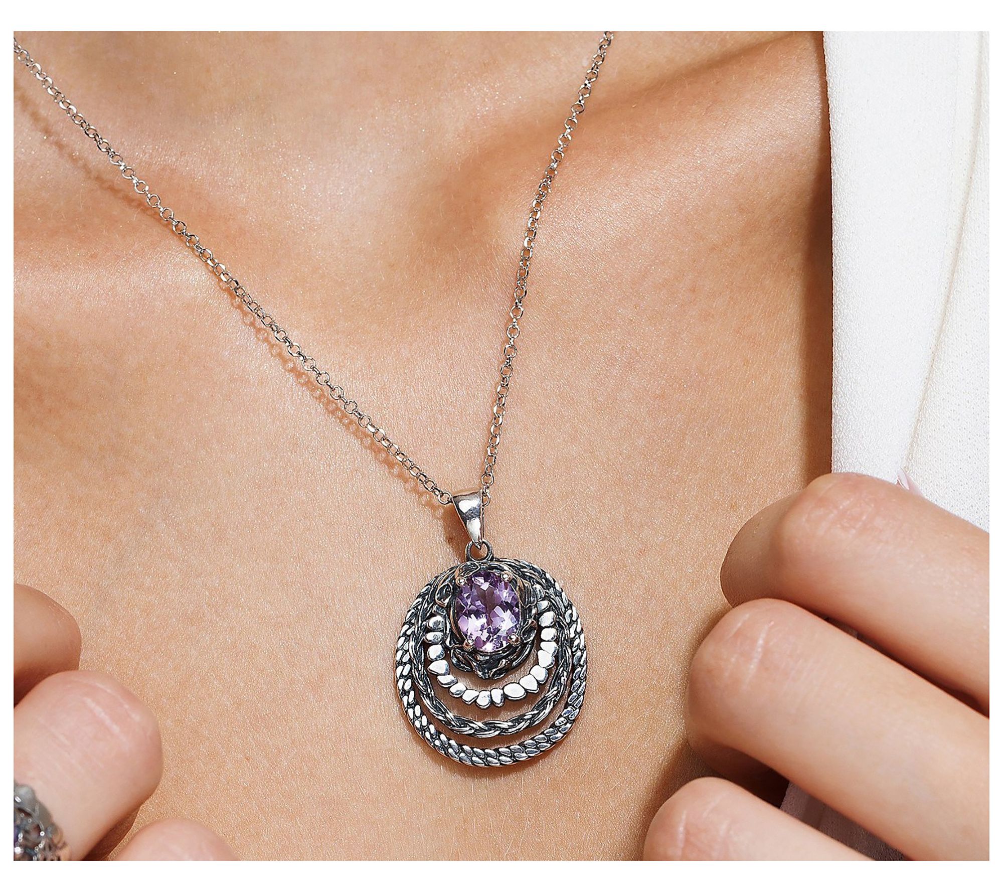 Or Paz Sterling Silver Textured Oval Gemstone Pendant w/ Chain - QVC.com