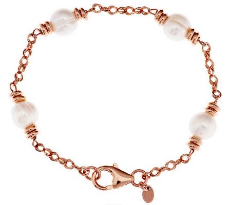 Honora Cultured Pearl 9.0mm Bronze Station Bracelet - QVC.com