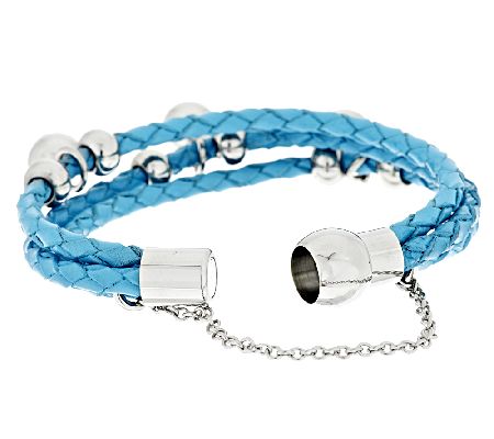 "As Is" Stainless Steel Multi-Strand Braided Leather Bracelet - QVC.com
