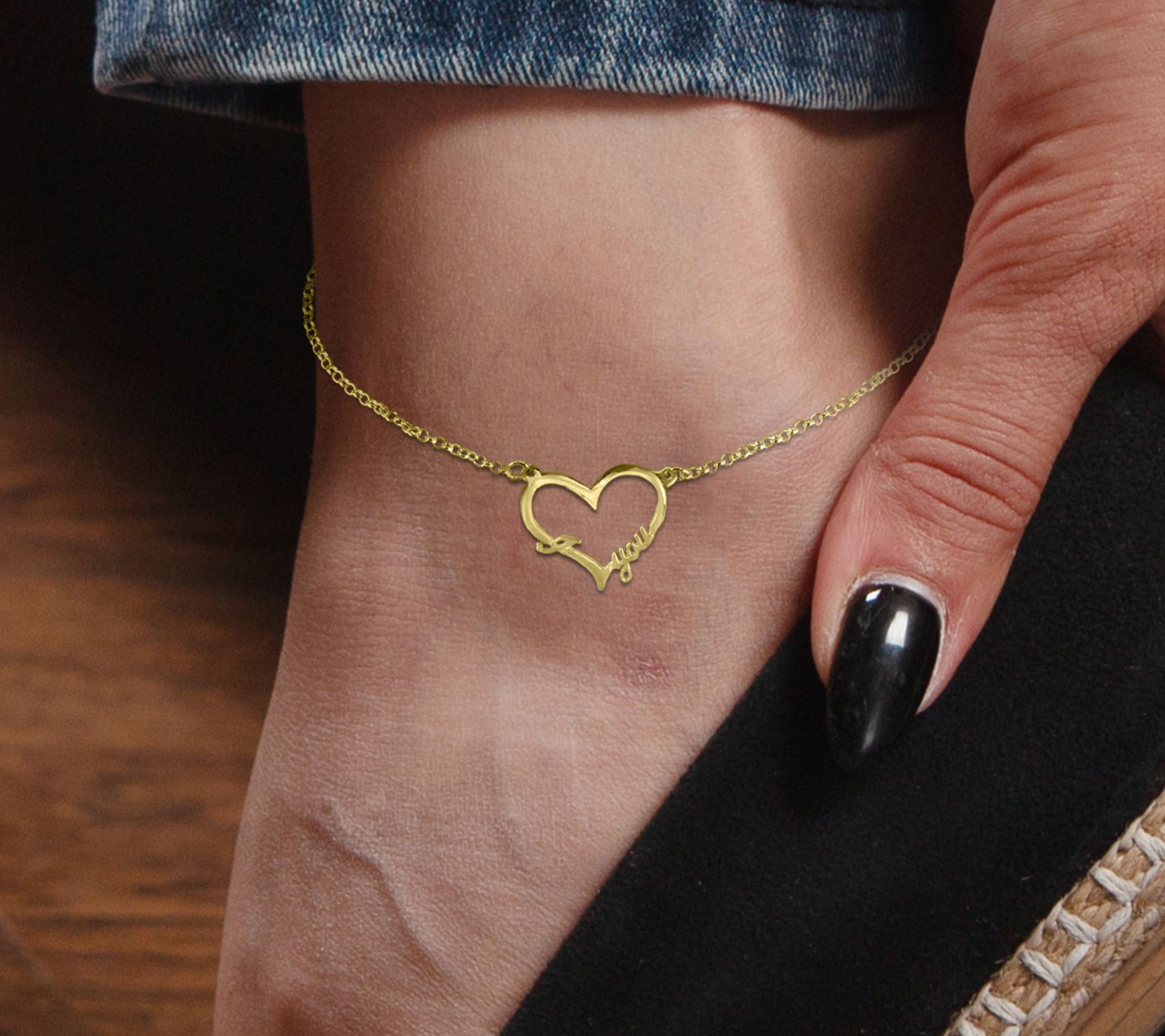 Open Heart "I Love You" 14K Gold Plated Sterling Silver Anklet - QVC.com