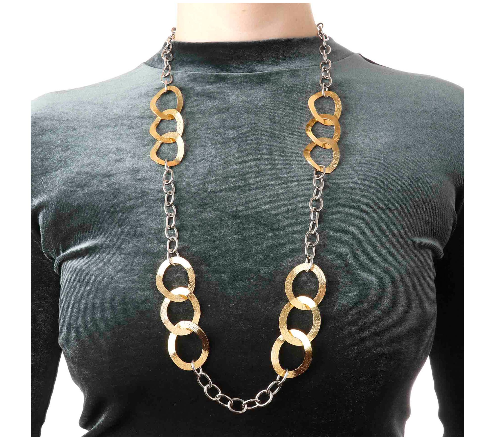 Steel by Design Two-tone Curb Station 34" Necklace - QVC.com