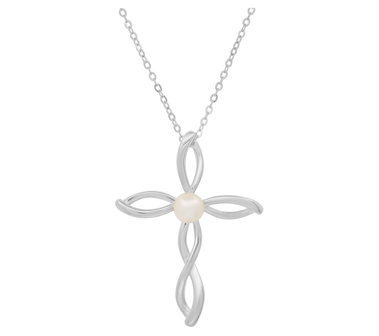 Sterling Silver Cultured Pearl Cross Pendant w/Chain - QVC.com