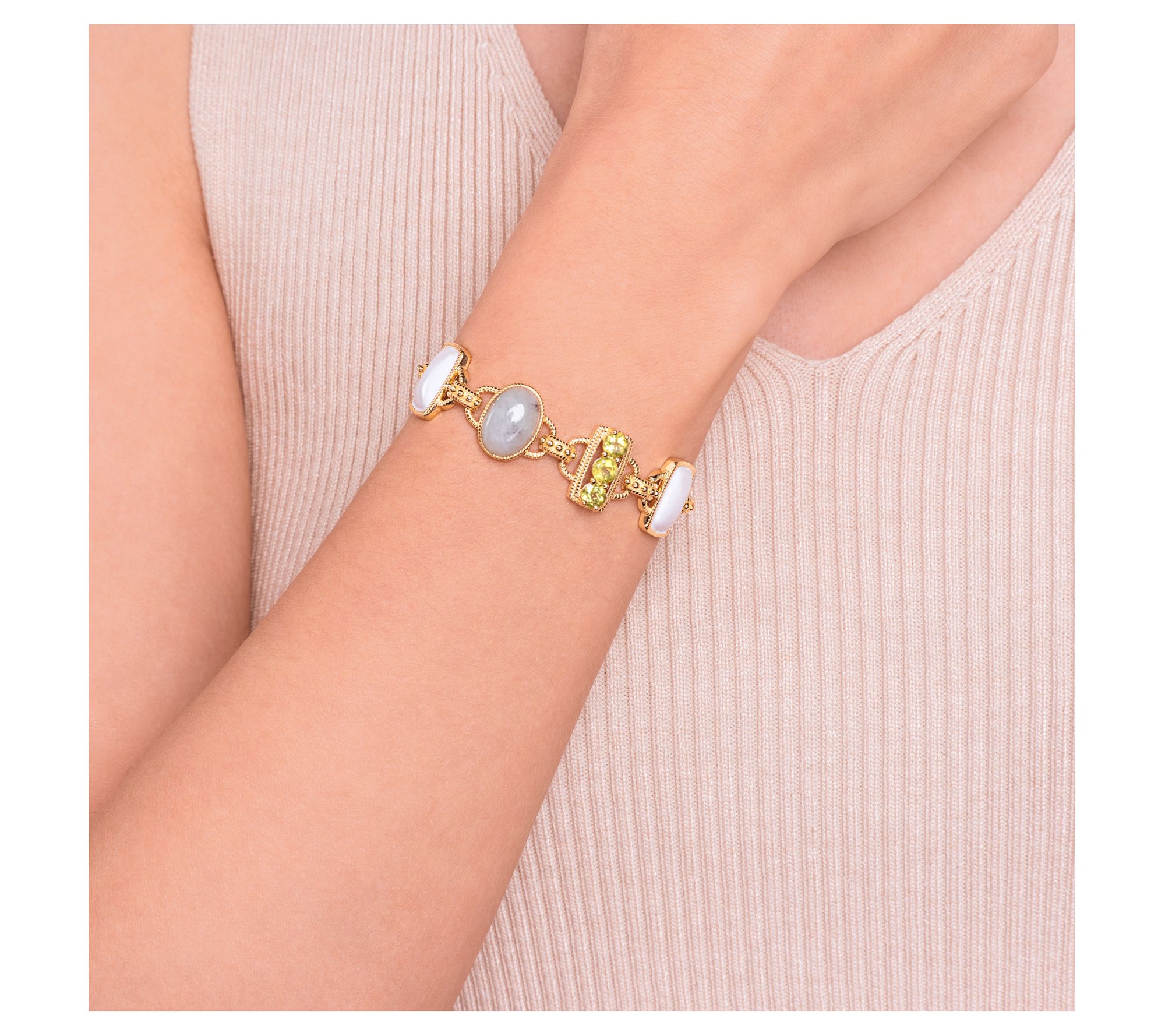 18K Gold Plated Multi-Gemstone & Enamel Link Bracelet - QVC.com