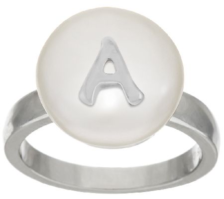 Honora Cultured Pearl 13.0mm White Coin Initial Sterling Ring - QVC.com