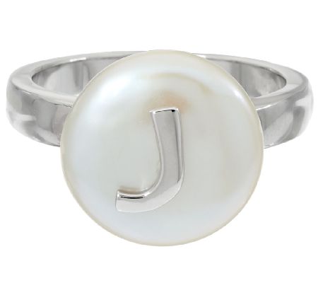 Honora Cultured Pearl 13.0mm White Coin Initial Sterling Ring - QVC.com