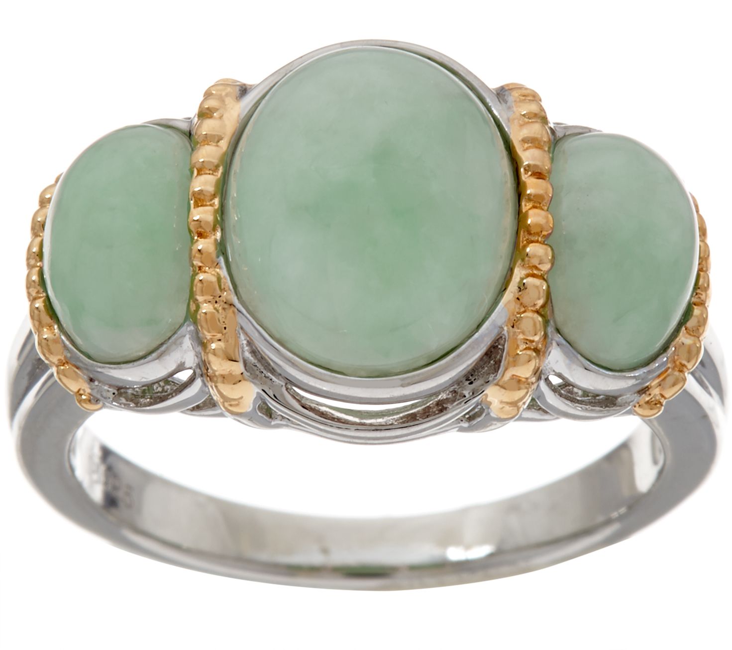 Jade Oval 3-Stone Sterling Silver Ring - QVC.com