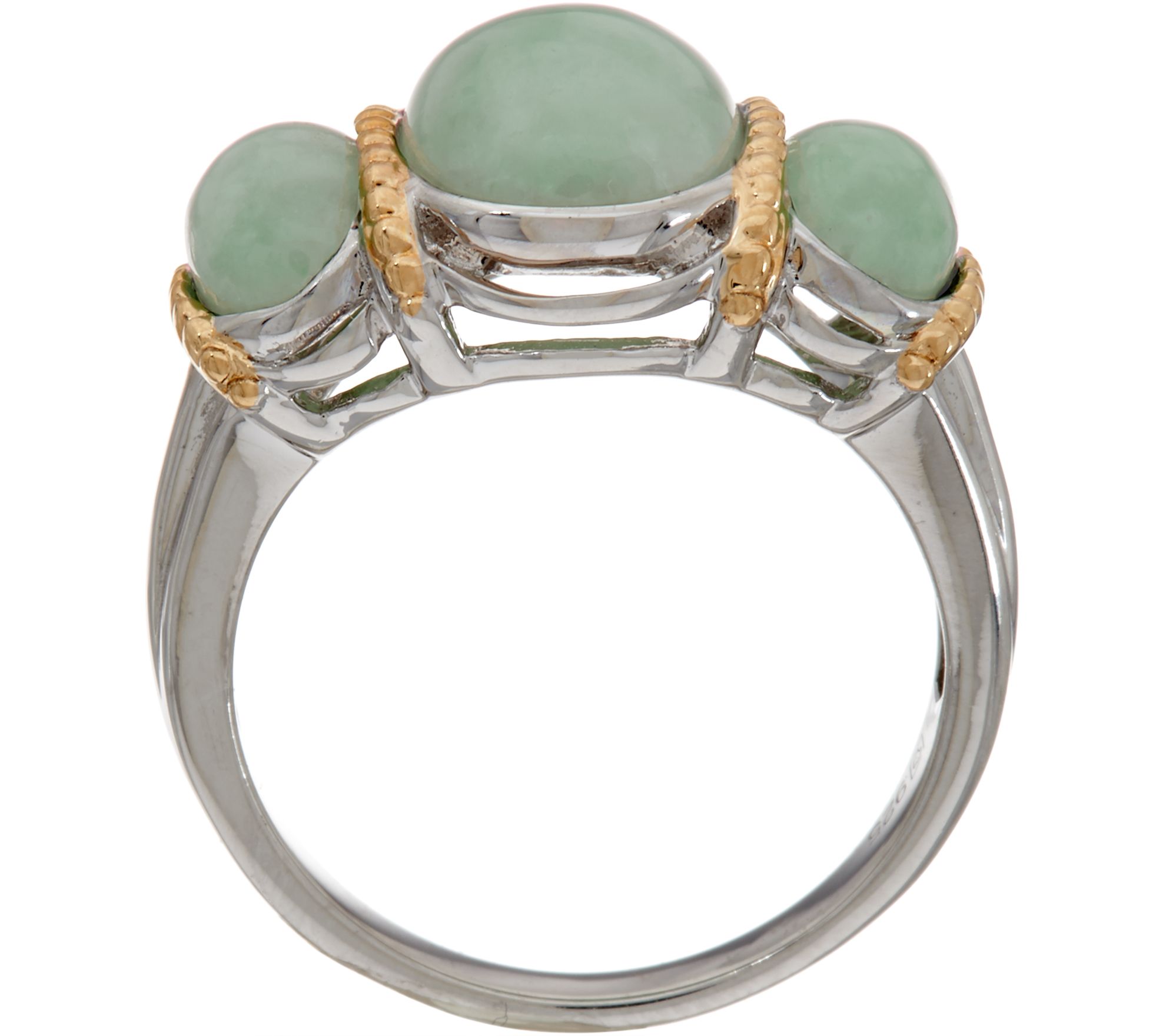 Jade Oval 3-Stone Sterling Silver Ring - QVC.com