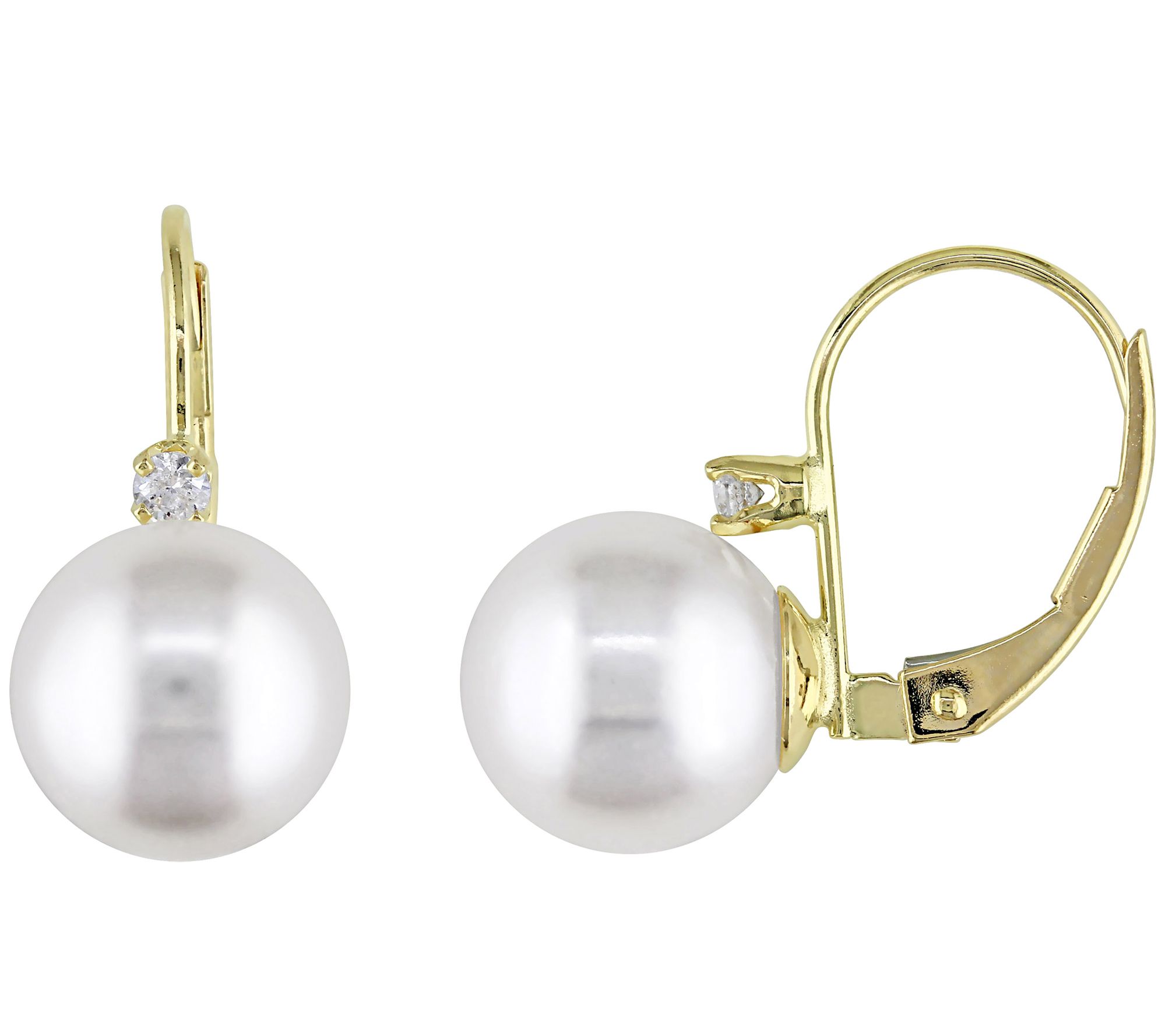 Affinity Cultured Pearl & Diamond Leverback Earrings, 14K Gold - QVC.com
