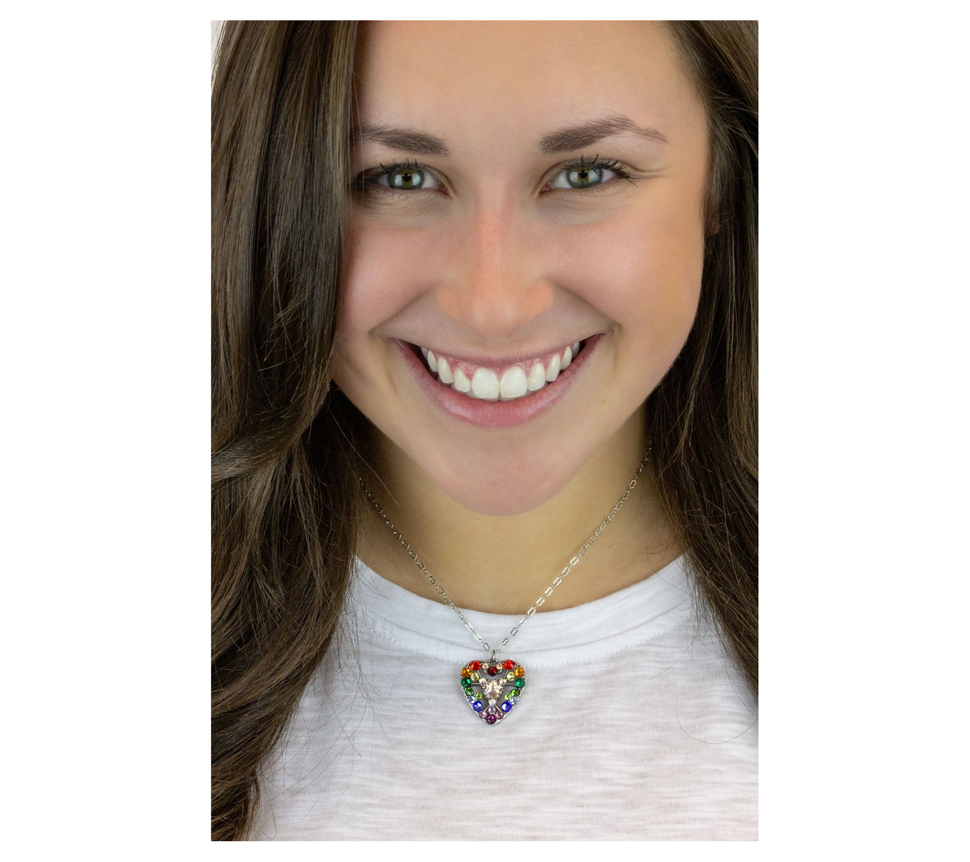 Anne Koplik Rainbow Crystal Heart Pendant withhain - QVC.com