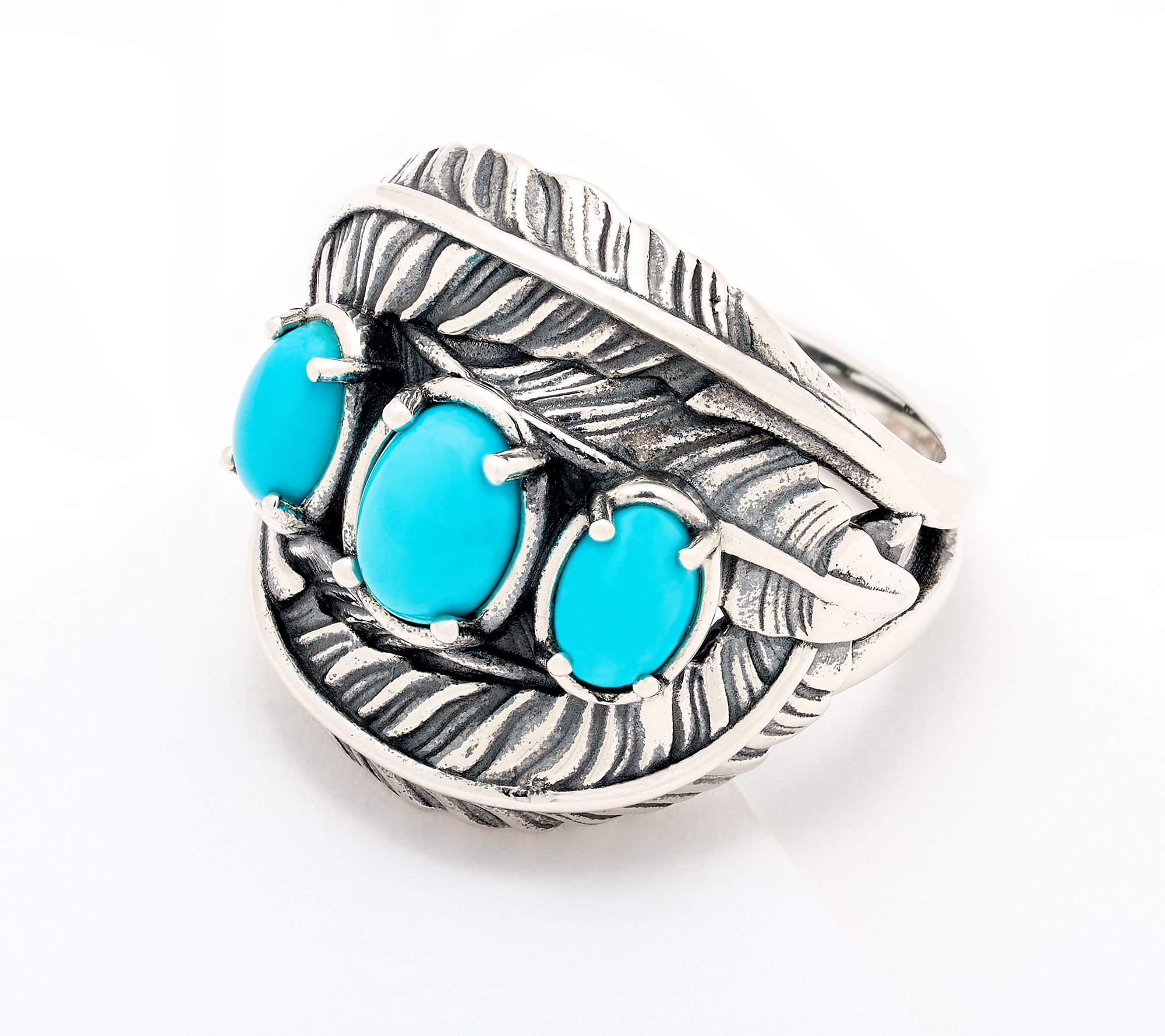 American West Sterling Silver & Turquoise Four Feather Ring - QVC.com