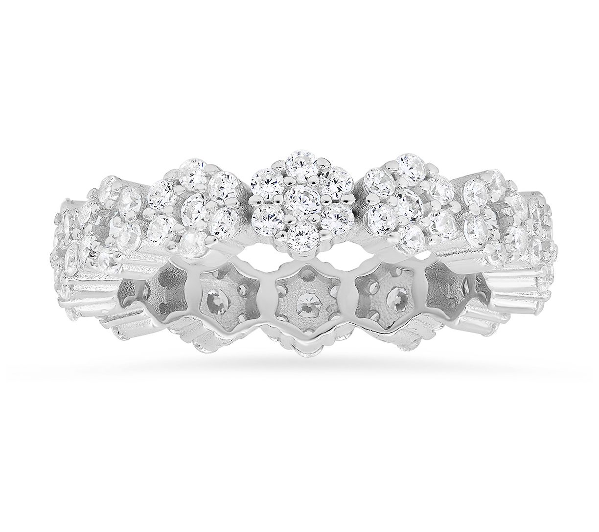 Sterling Silver Pave Flower Eternity Band Ring - QVC.com