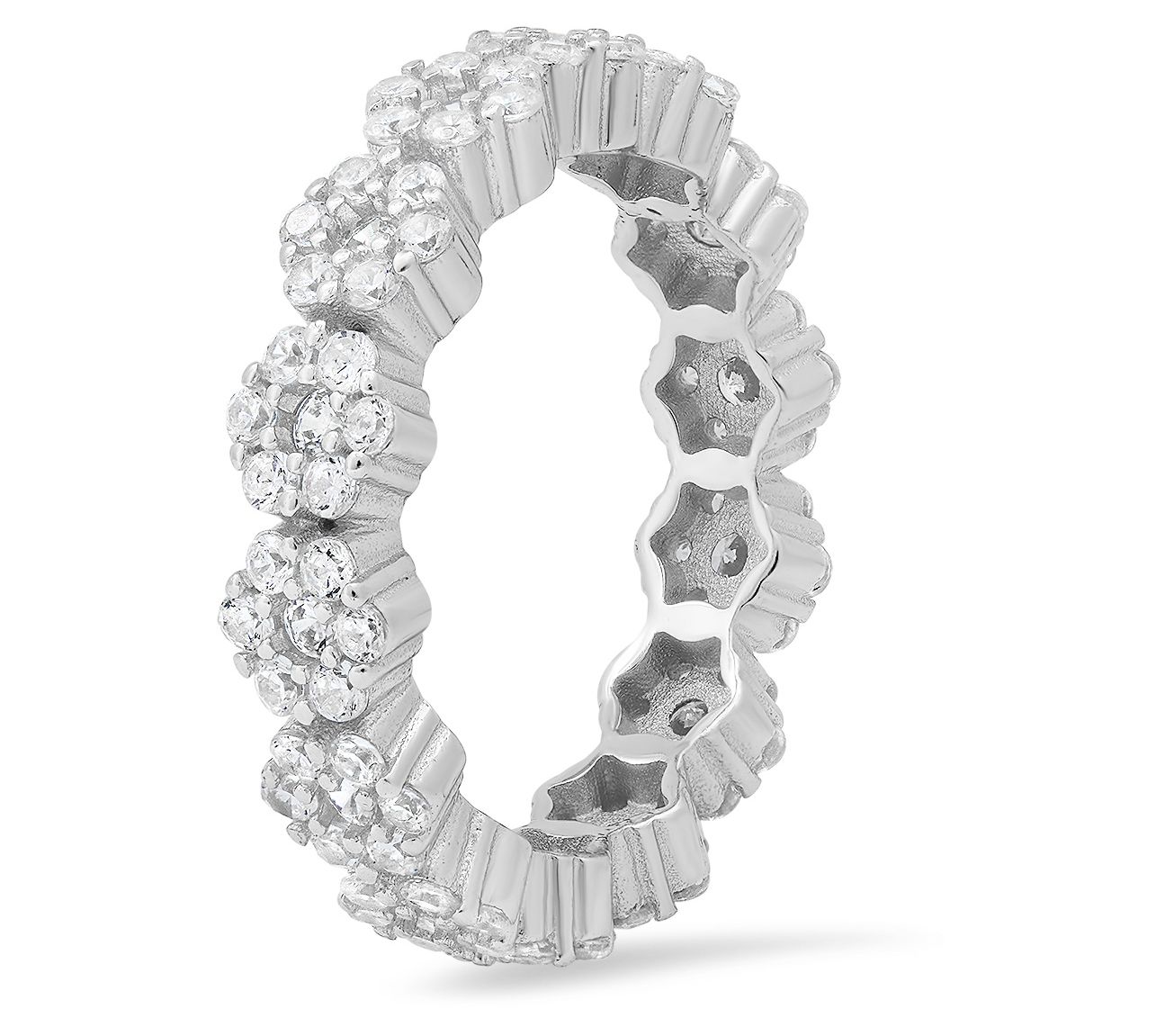 Sterling Silver Pave Flower Eternity Band Ring - QVC.com