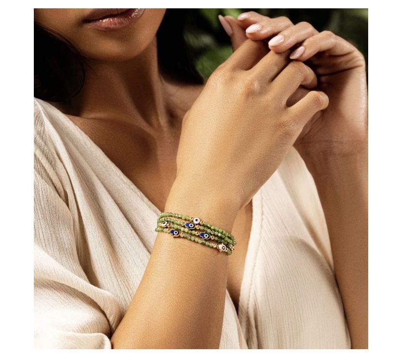 Karma & Luck Jade Jade Evil Eye Hamsa Bracelet,18K Plated - QVC.com