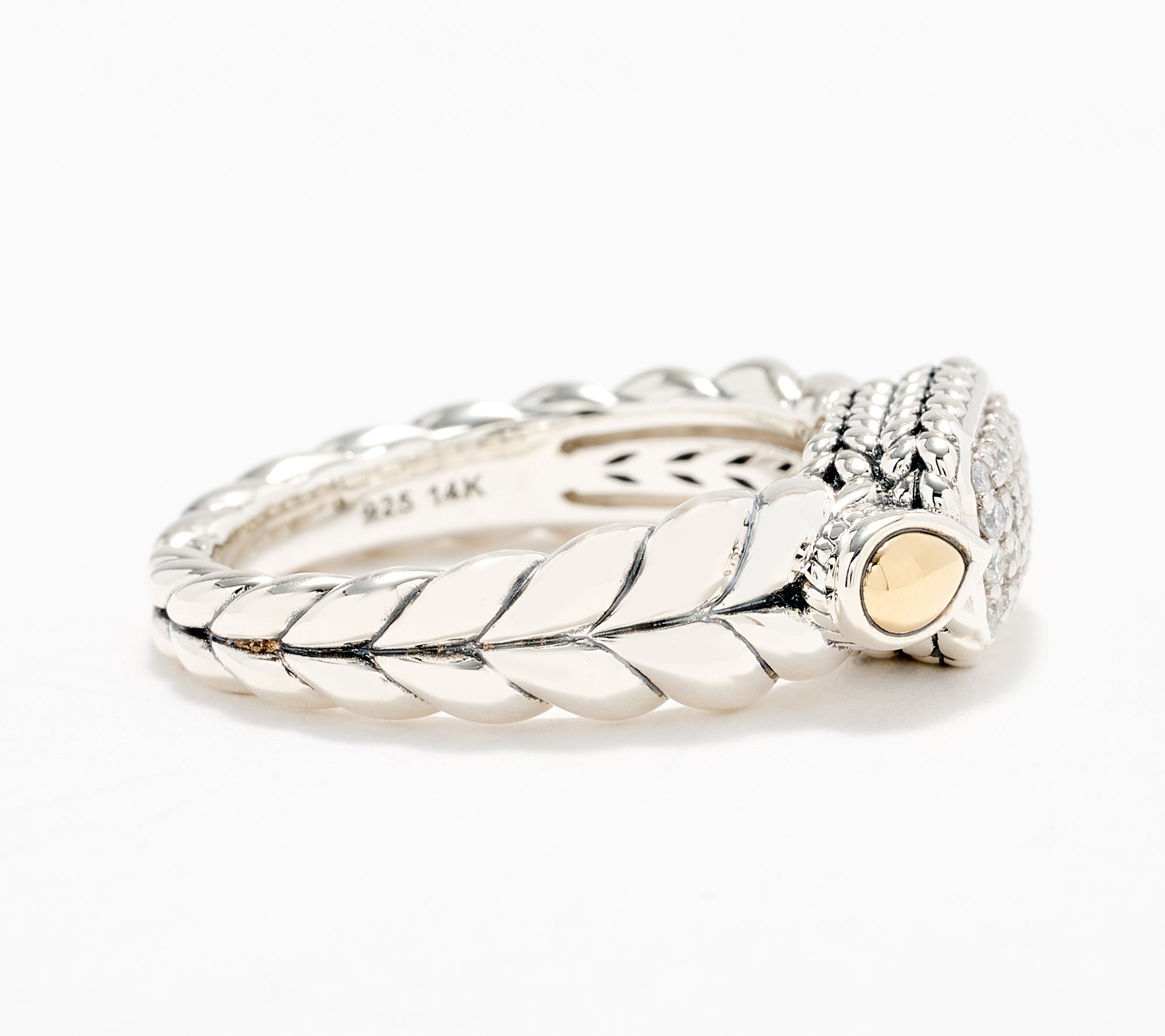 JAI Sterling & 14K Pave Diamond Basketweave Ring - QVC.com