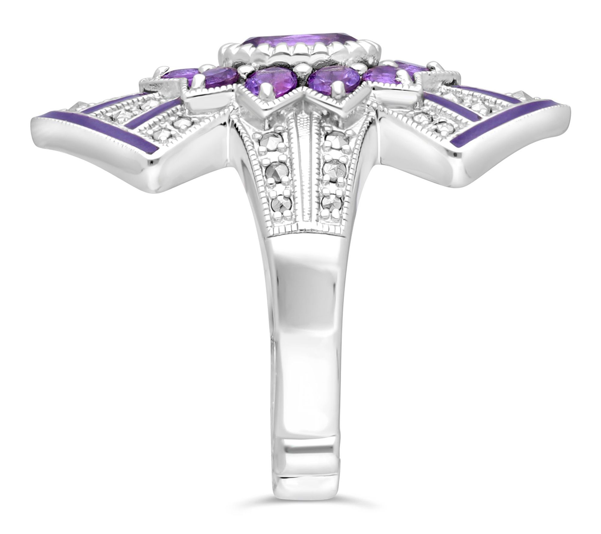 Dallas Prince Sterling Silver Chrome Marcasite& Amethyst Ring - QVC.com