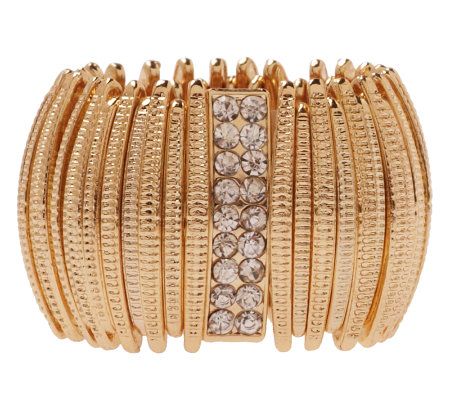 Set of 2 Crystal Accented Textured Stretch Rings - QVC.com