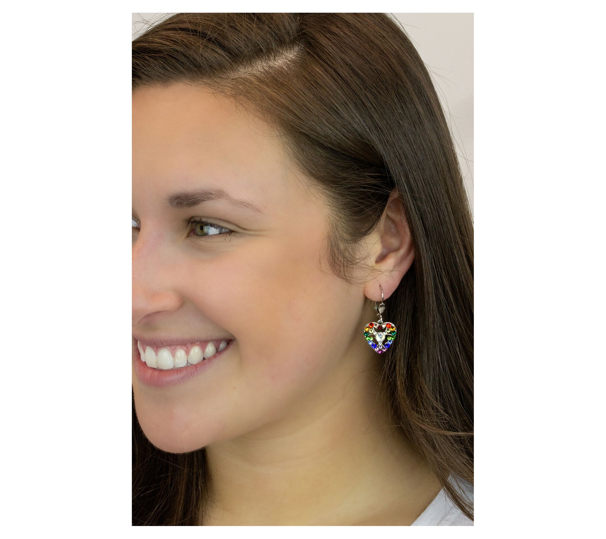 Anne Koplik Rai nbow Crystal F iligree Heart D angle Earrings - QVC.com