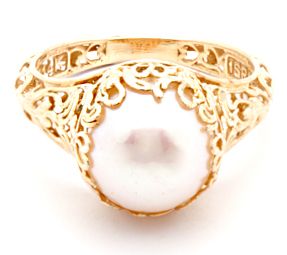 Adi Paz 14K Gold Cultured Pearl Filigree Ring - QVC.com