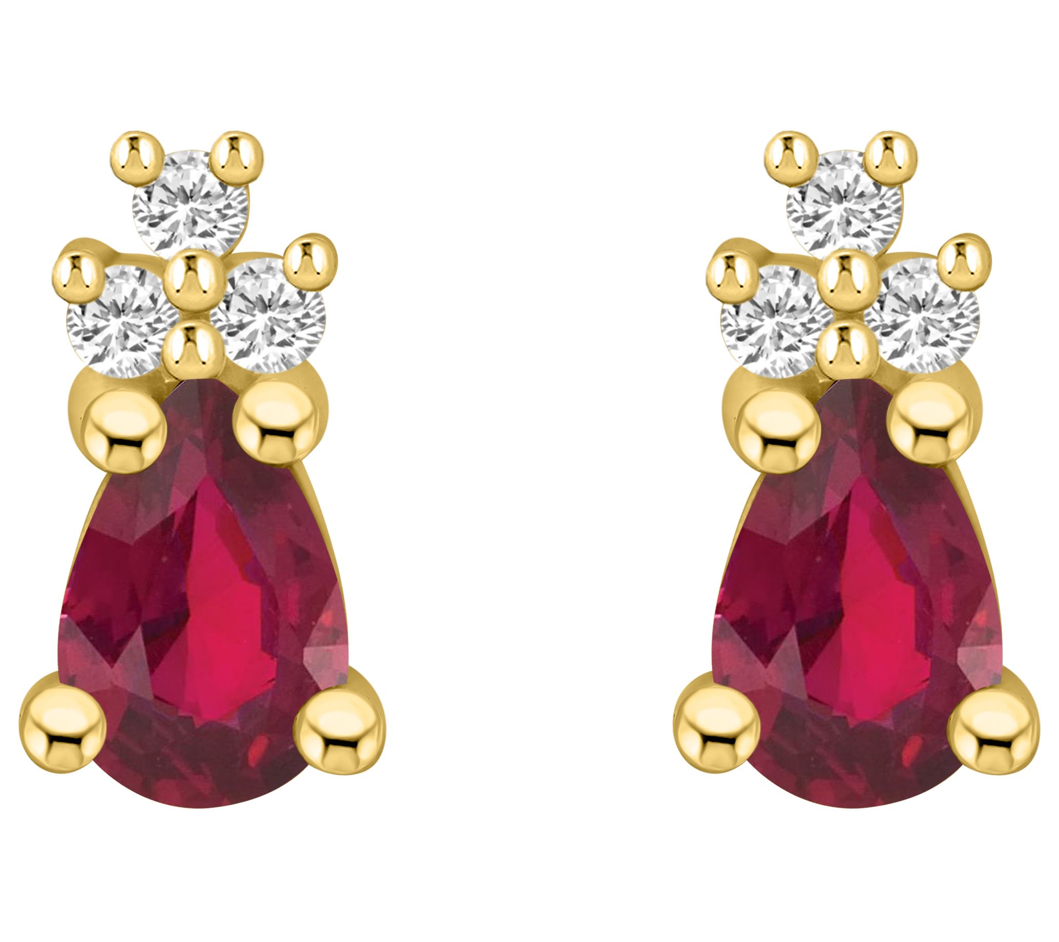 Affinity Gems Pear 1.00 cttw Ruby 0.10 cttw Diamond Studs - QVC.com