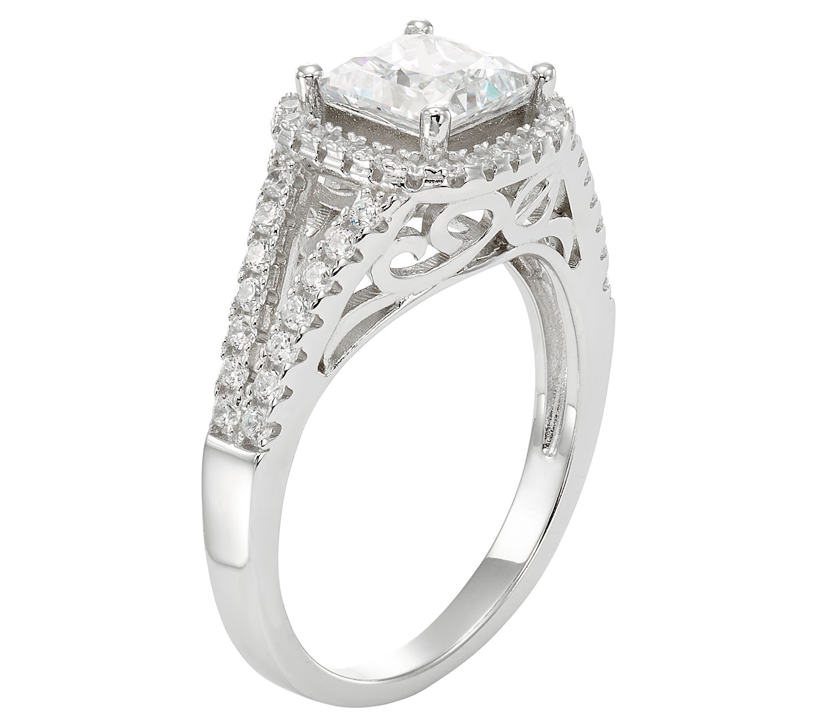 Diamonique Princess Cut Engagement Ring, Sterling Silver - QVC.com