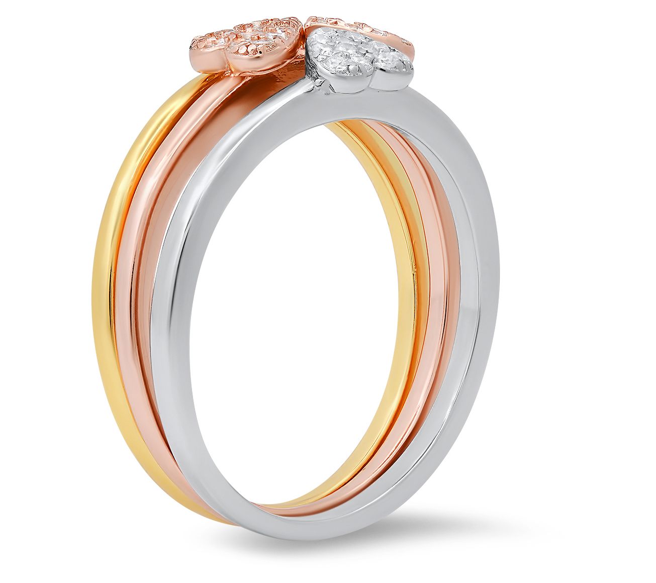 Sterling Silver Tri-Color Pave Heart Stackableing Set - QVC.com