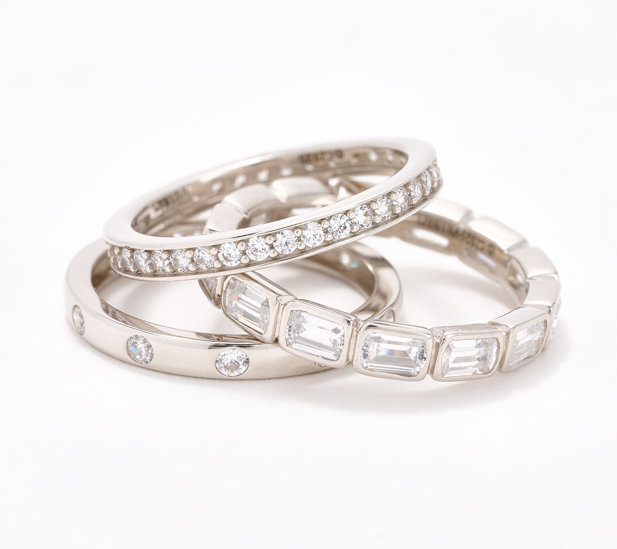 Diamonique Classics Set of 3 Band Rings, Sterling Silver - QVC.com