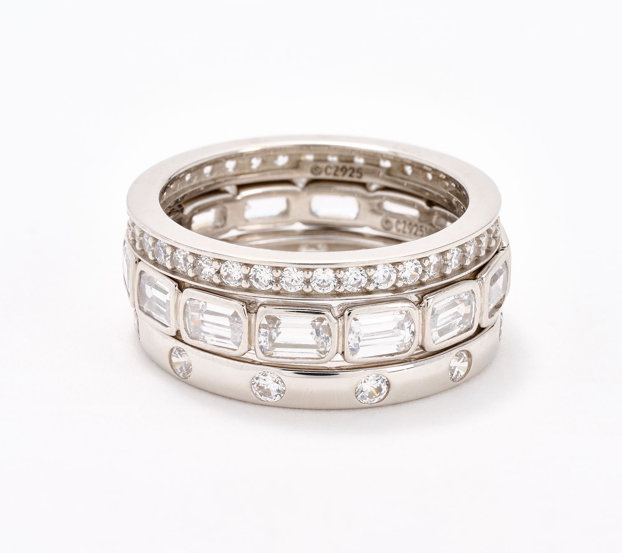 Diamonique Classics Set of 3 Band Rings, Sterling Silver - QVC.com