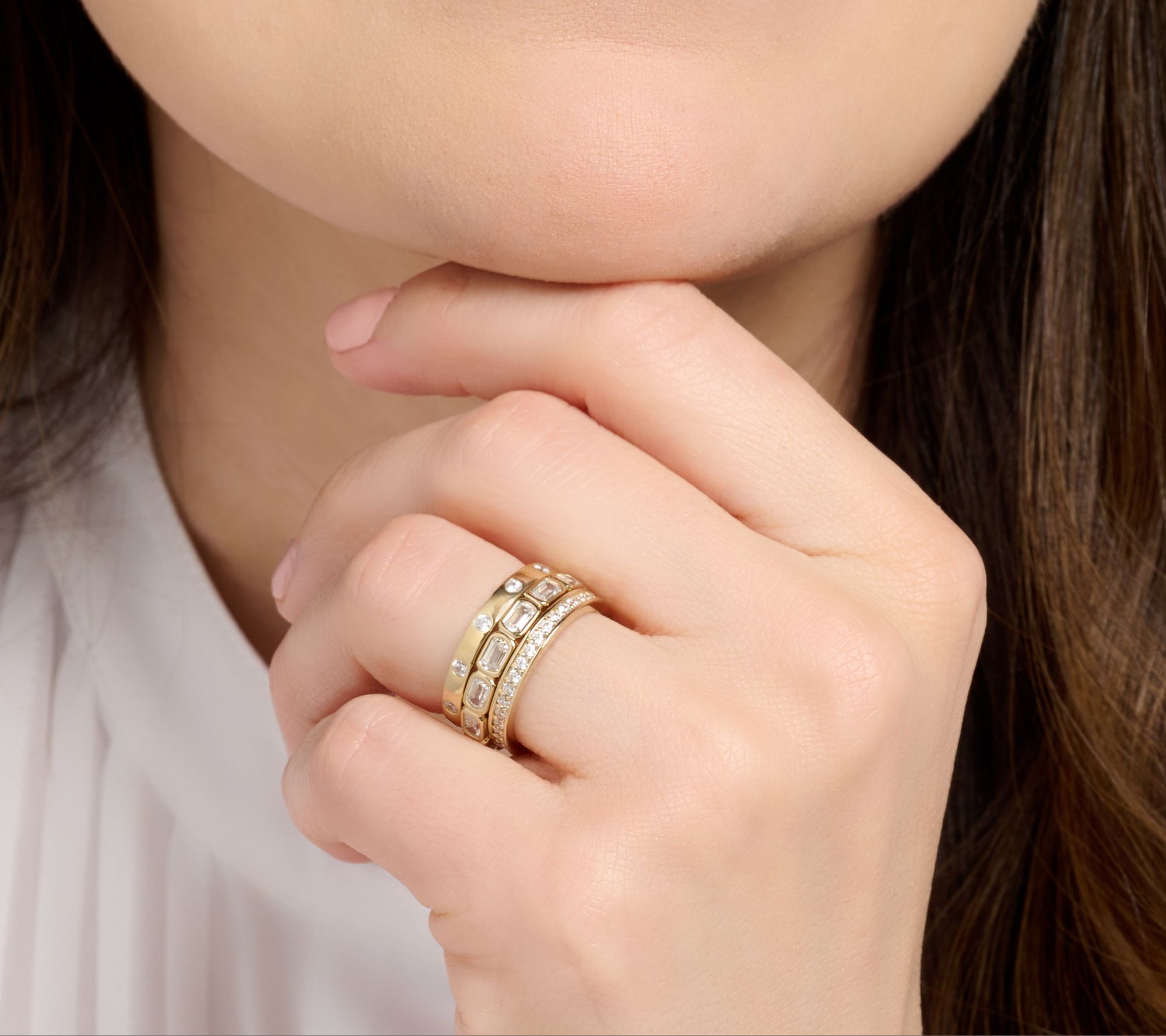 Diamonique Classics Set of 3 Band Rings, Sterling Silver - QVC.com