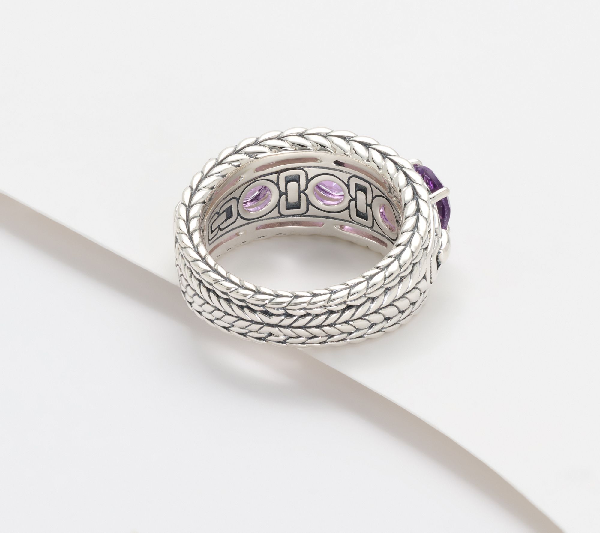 JAI Sterling Silver Round Gemstone Box Chain Ring - QVC.com